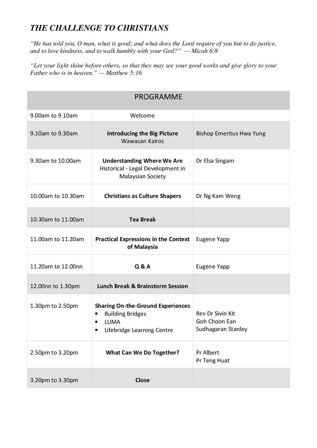 #2 Schedule – Fettes Park Baptist Church Penang